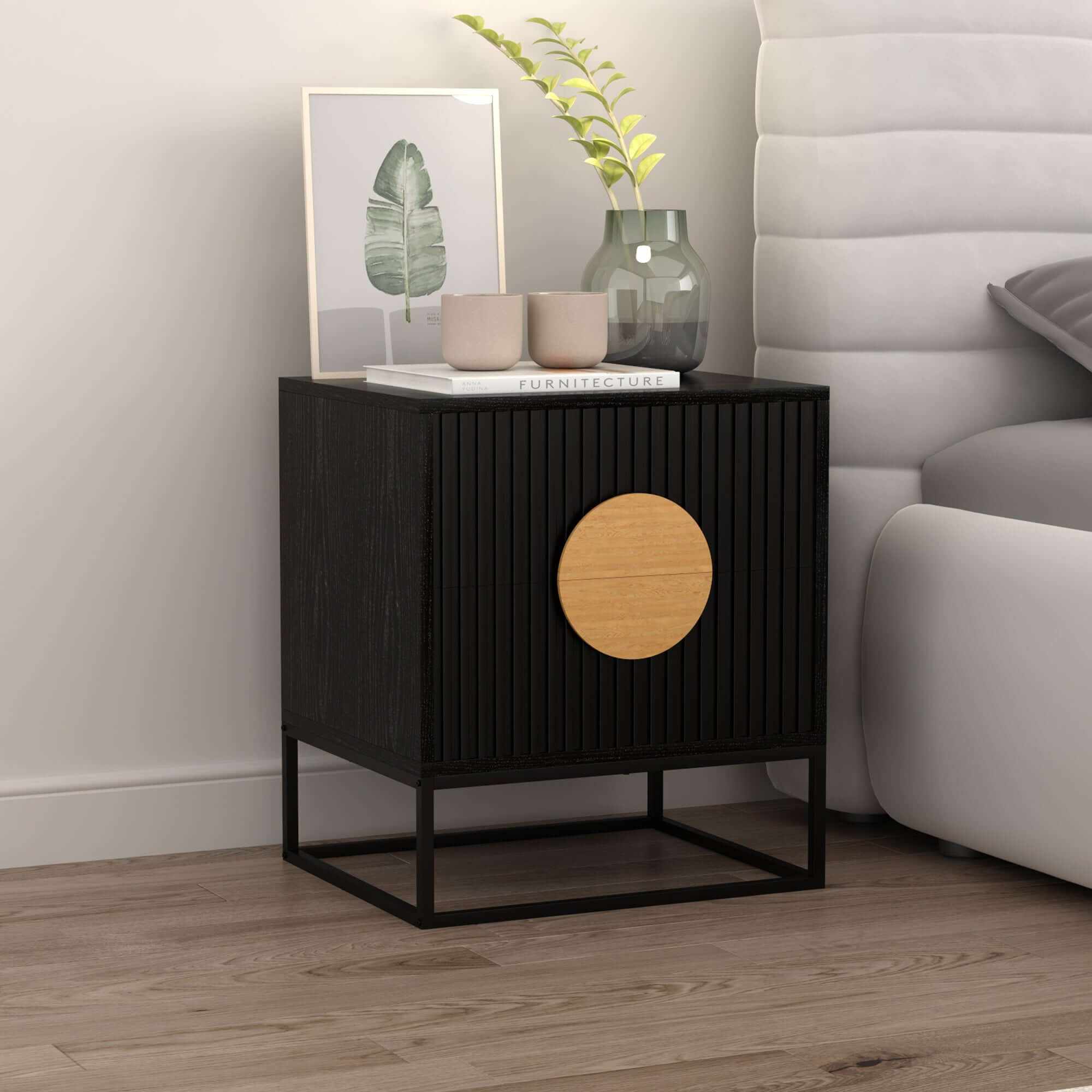 Belmonte Black Fluted Bedside Table - Elegant & Sturdy