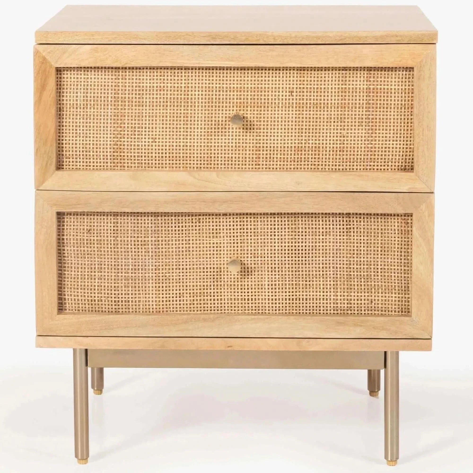 Martina Mango Wood Bedside Table with Rattan Drawers