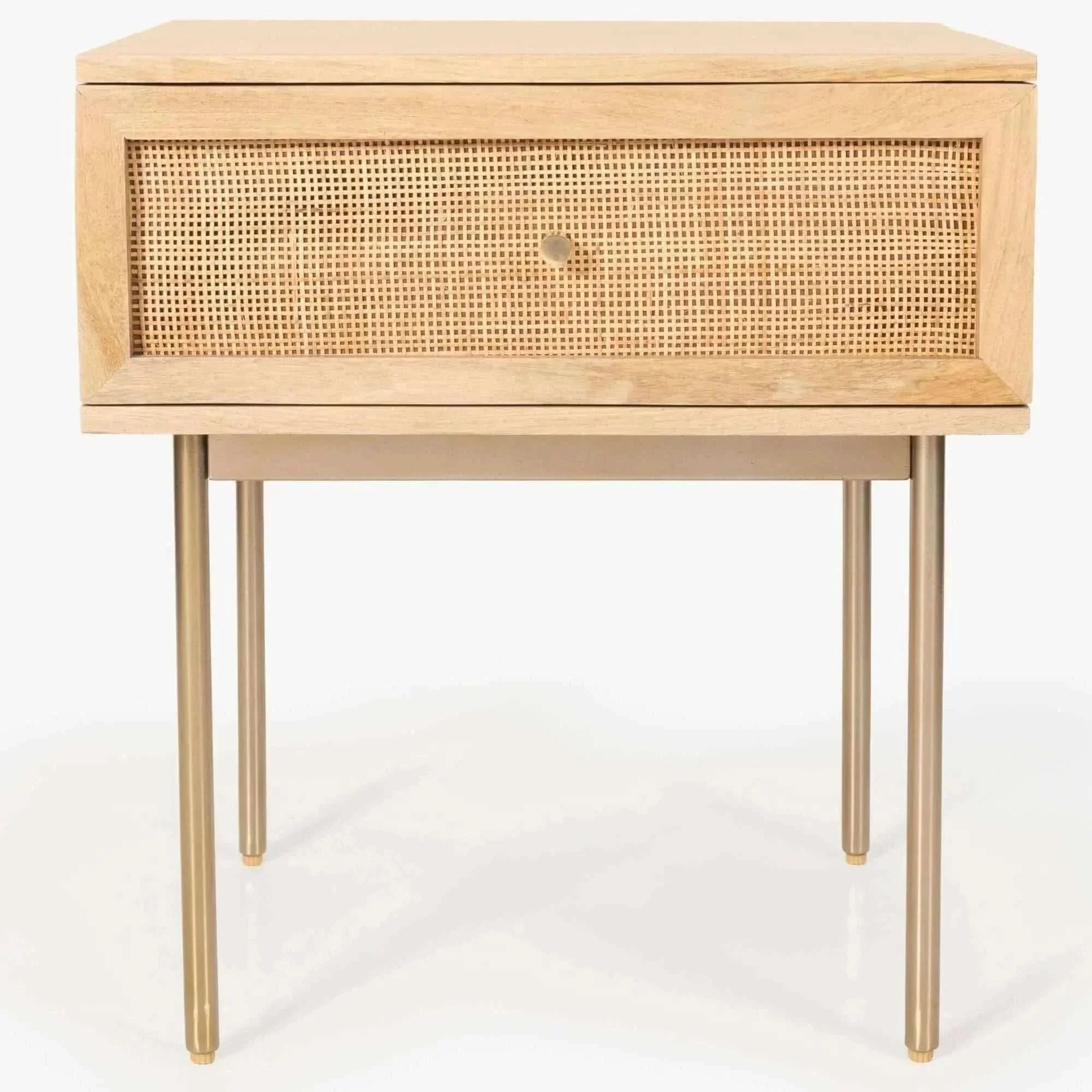 Martina Mango Wood Bedside Table Set with Rattan Drawer